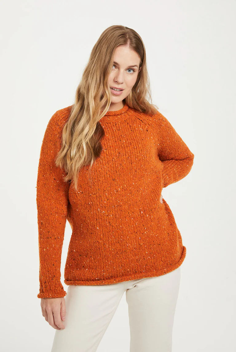 Aran Woollen Mills. Brackloon Tweed Roll Neck Ladies Sweater - Orange ...