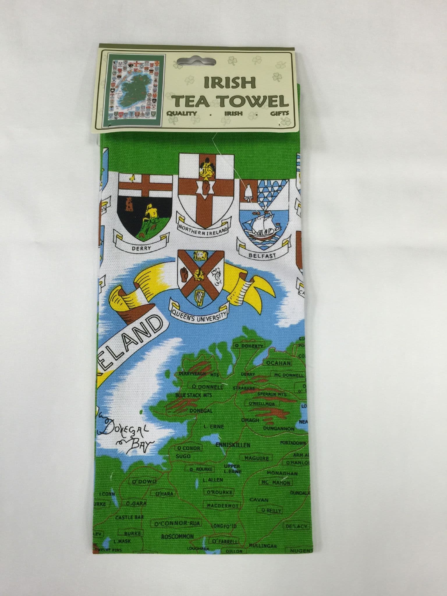 Liffey Artefacts Cotton Tea Towel Map Of Ireland/Heraldry Of Ireland ...